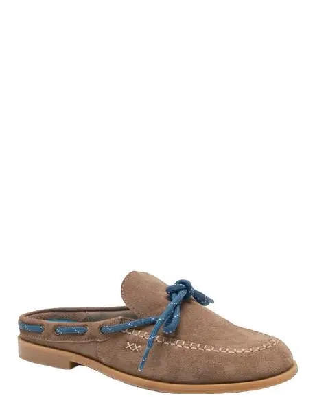 Free People Seas The Day Leather Loafer Mule - Taupe Suede Multi