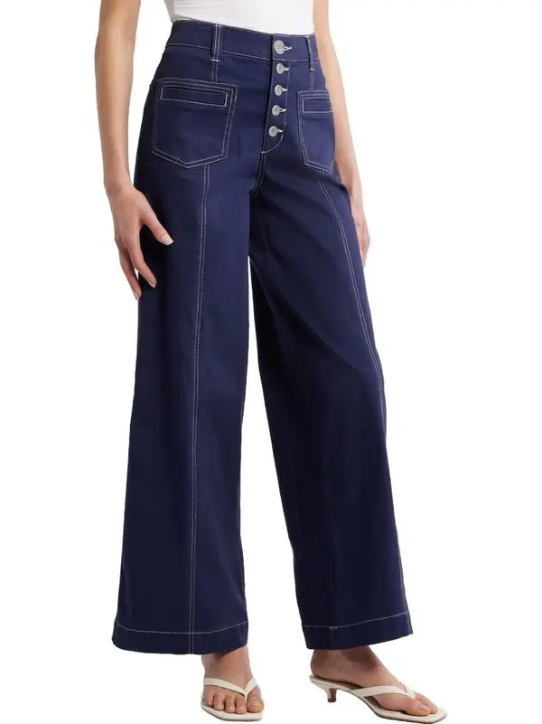 Wit & Wisdom High Waist Wide Leg Pants With Exposed Button Fly - Evening Blue