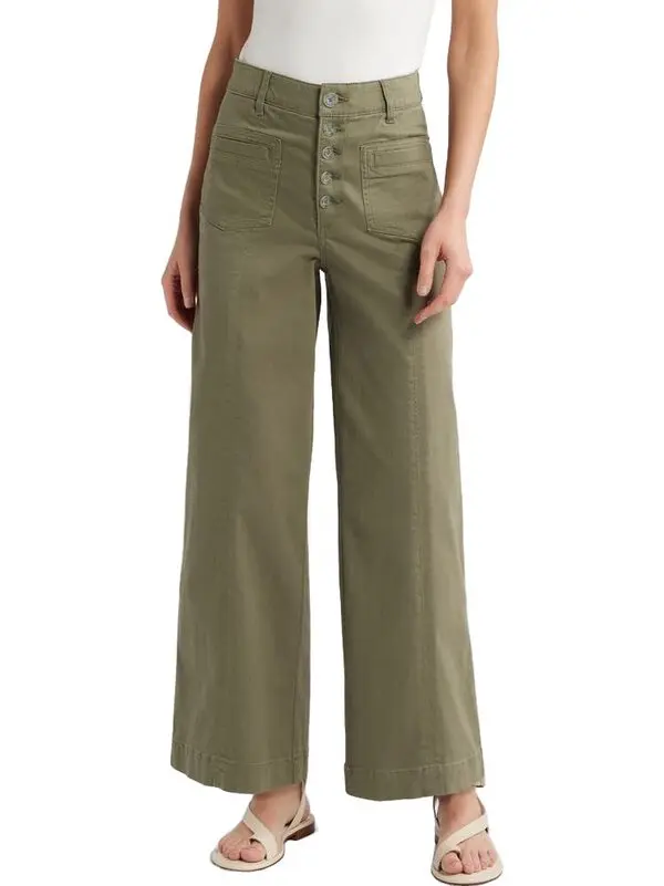 Wit & Wisdom High Waist Wide Leg Pants With Exposed Button Fly - Lily Pad