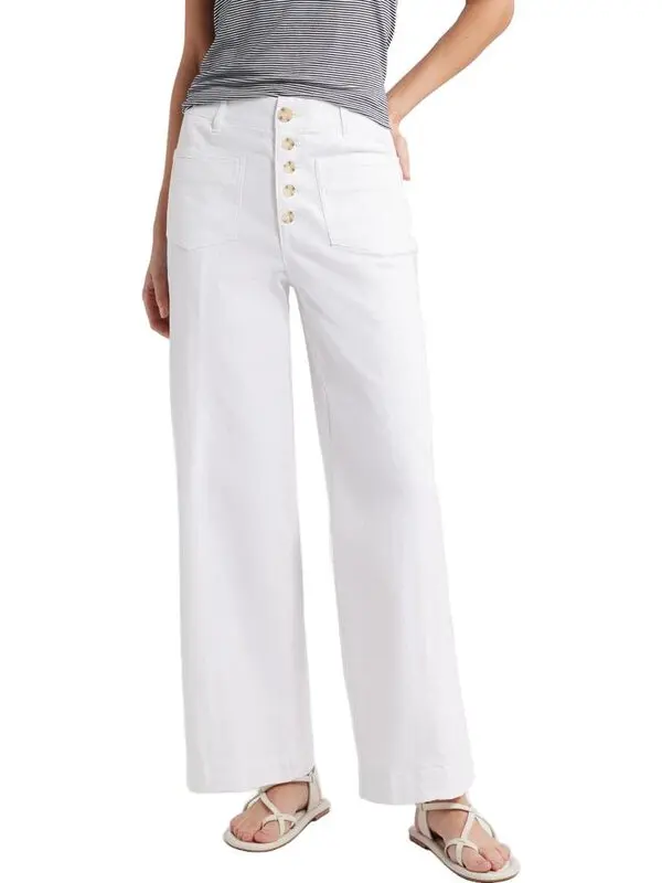 Wit & Wisdom High Waist Wide Leg Pants With Exposed Button Fly - White