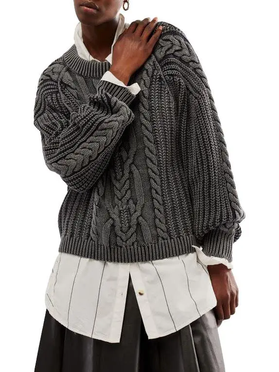 Free People Frankie Cable Cotton Sweater - Black