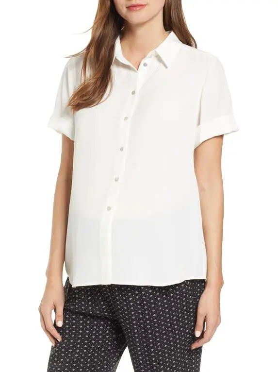 Hatch Savannah Short Sleeve Button-up Blouse - White