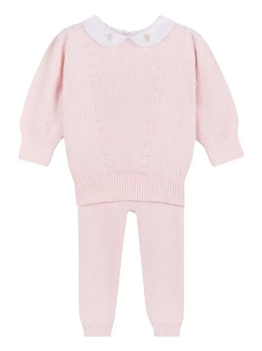 FELTMAN BROTHERS Peter Pan Collar Cotton Sweater & Pants Set - Pink
