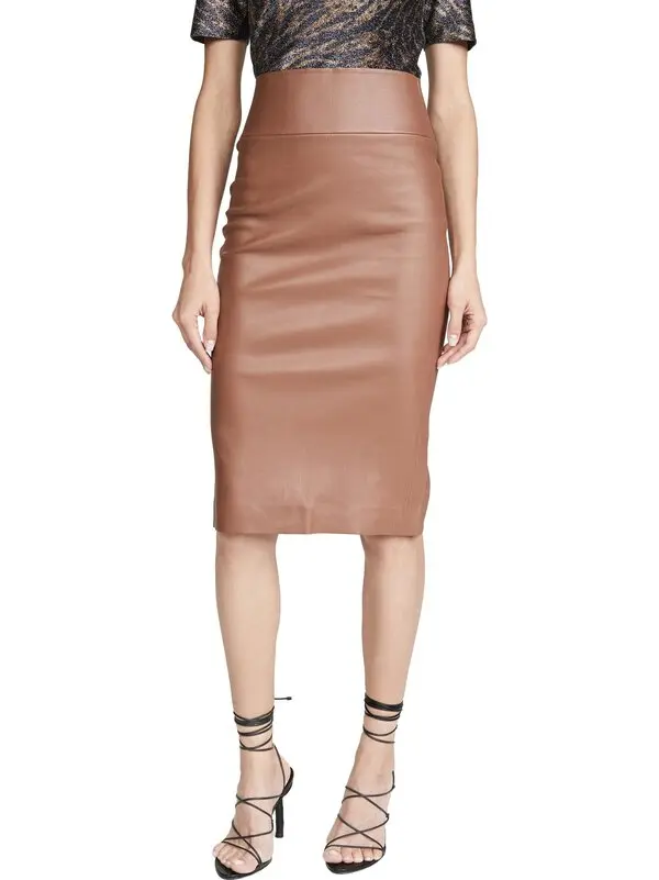 Sprwmn Leather Pencil Knee Length Skirt - Hazelnut