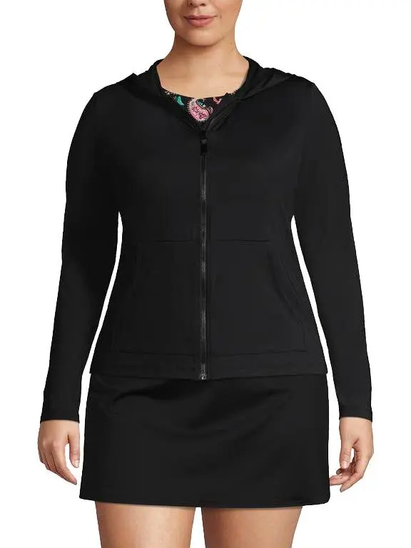LANDS' END Upf 50 Hooded Zip Front Rash Guard - Black