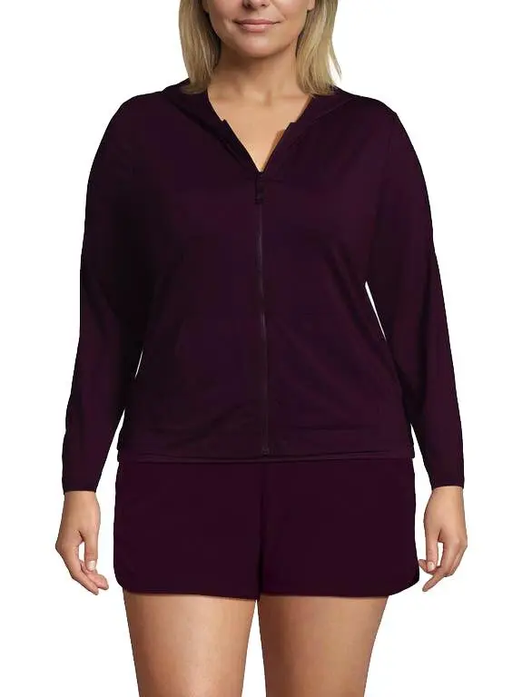 LANDS' END Upf 50 Hooded Zip Front Rash Guard - Dark Wine