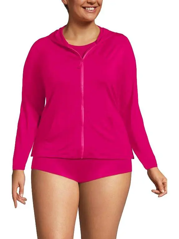 LANDS' END Upf 50 Hooded Zip Front Rash Guard - Riviera Rose
