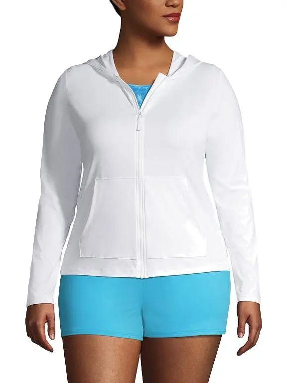 LANDS' END Upf 50 Long Sleeve Full Zip Rash Guard - White
