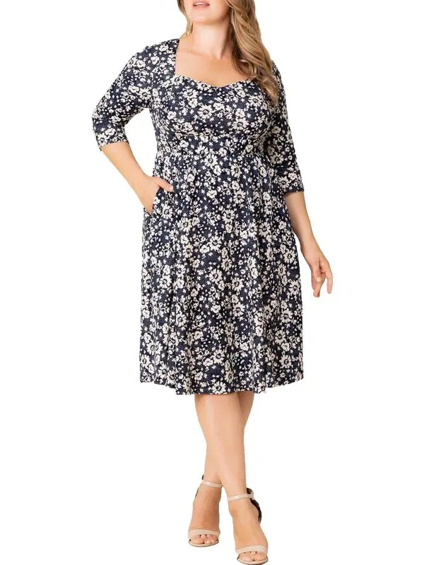 KIYONNA Floral Royal Sweetheart Dress - Aegean Blue Florals