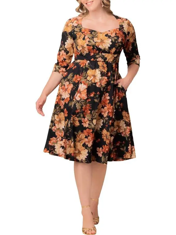 KIYONNA Floral Royal Sweetheart Dress - Autumn Garden