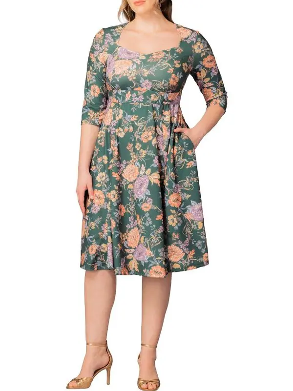 KIYONNA Floral Royal Sweetheart Dress - Green Garden
