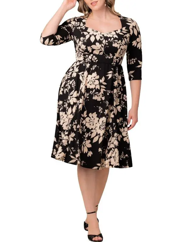 KIYONNA Floral Royal Sweetheart Dress - Vintage Ivory Florals