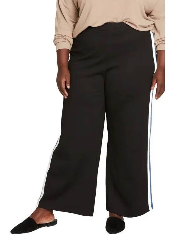 Universal Standard Stephanie Ponte Wide Leg Pants - Black With Blue/ White Stripe
