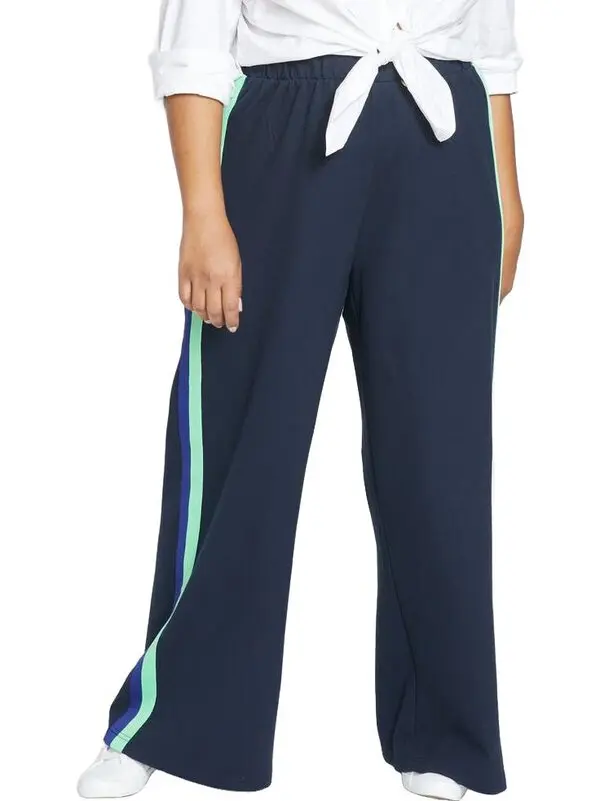 Universal Standard Stephanie Ponte Wide Leg Pants - Navy With Absinthe/navy Stripe