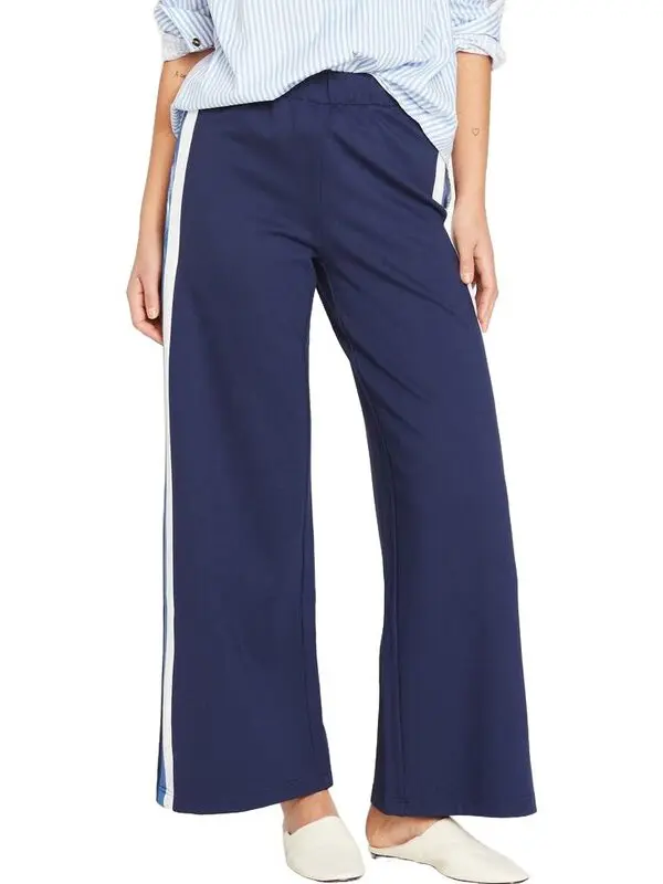 Universal Standard Stephanie Ponte Wide Leg Pants - Navy With Blue/ White Stripe