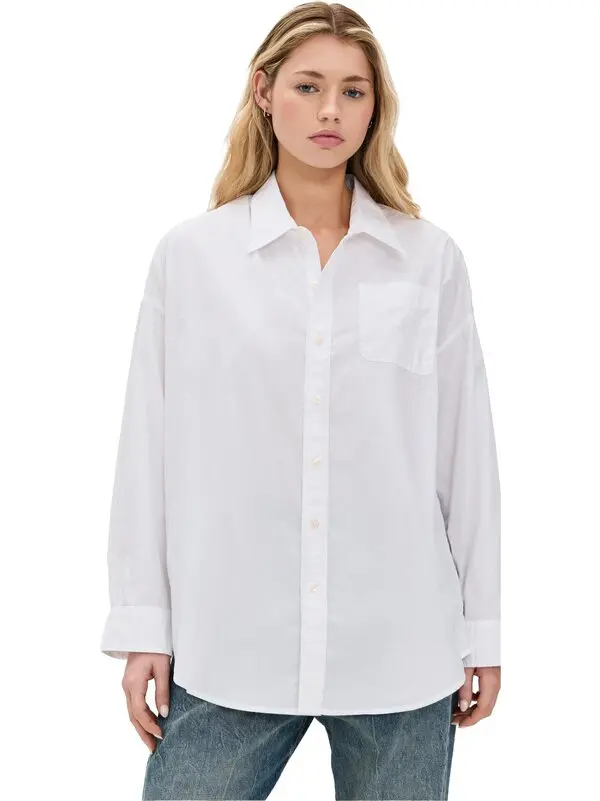 R13 Drop Neck Oxford Shirt - White
