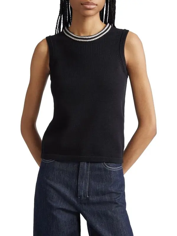 Max Mara Udine Embroidered Cotton Sweater Tank - Black