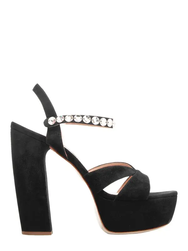 Miu Miu Jeweled Strap Suede Platform Sandals - Black