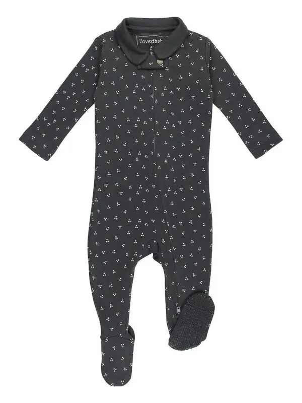 L'OVEDBABY Polo Organic Cotton Zip Footie - Charcoal Dots