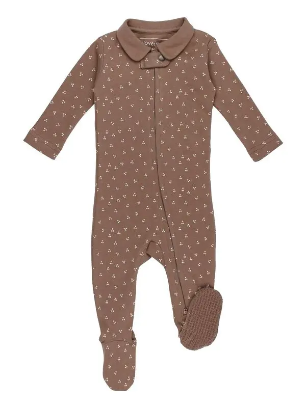 L'OVEDBABY Polo Organic Cotton Zip Footie - Latte Dots