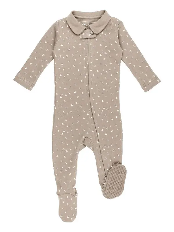 L'OVEDBABY Polo Organic Cotton Zip Footie - Oatmeal Dots