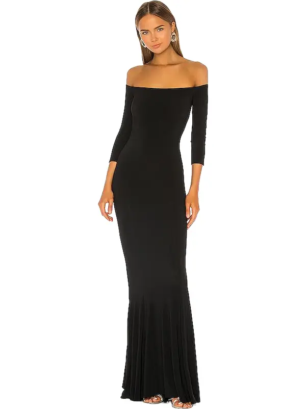 Norma Kamali Off The Shoulder Fishtail Gown - Black