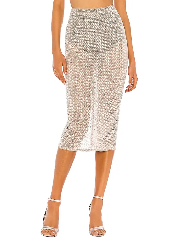 CAMILA COELHO Beatriz Metallic Midi Skirt - Silver