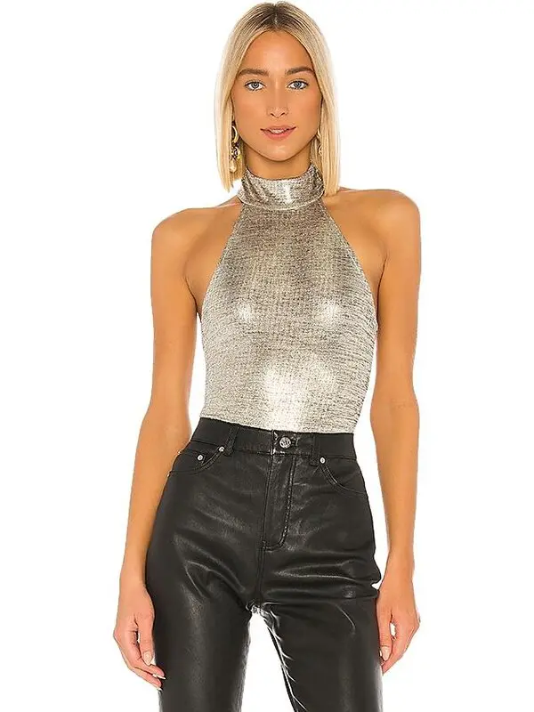 House Of Harlow 1960 X Shae Metallic Bodysuit - Pewter