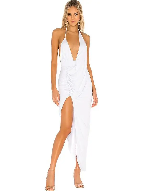 Superdown Mia Drape Slit Dress - White
