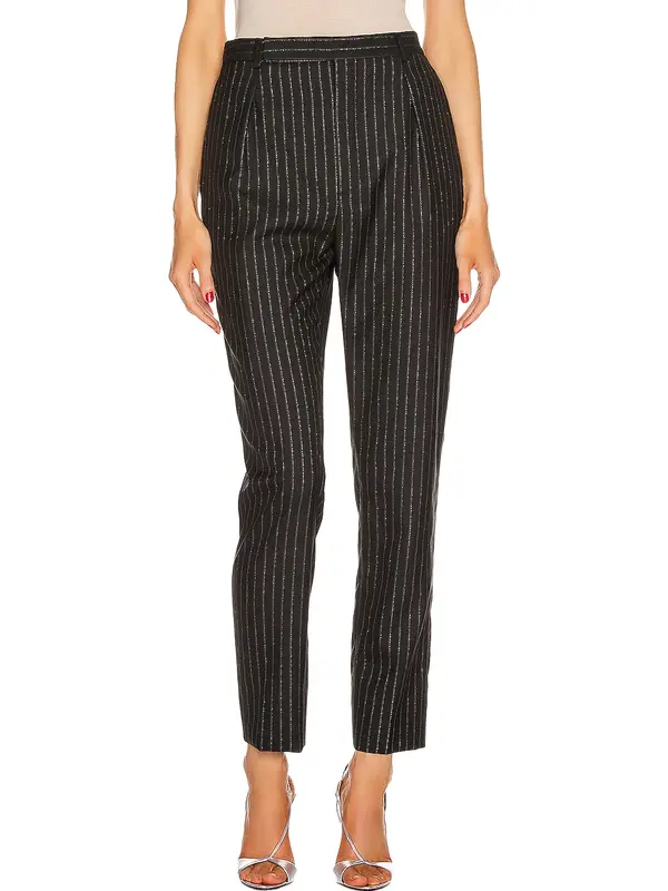 Saint Laurent Striped Tailored Pant - Black & Silver