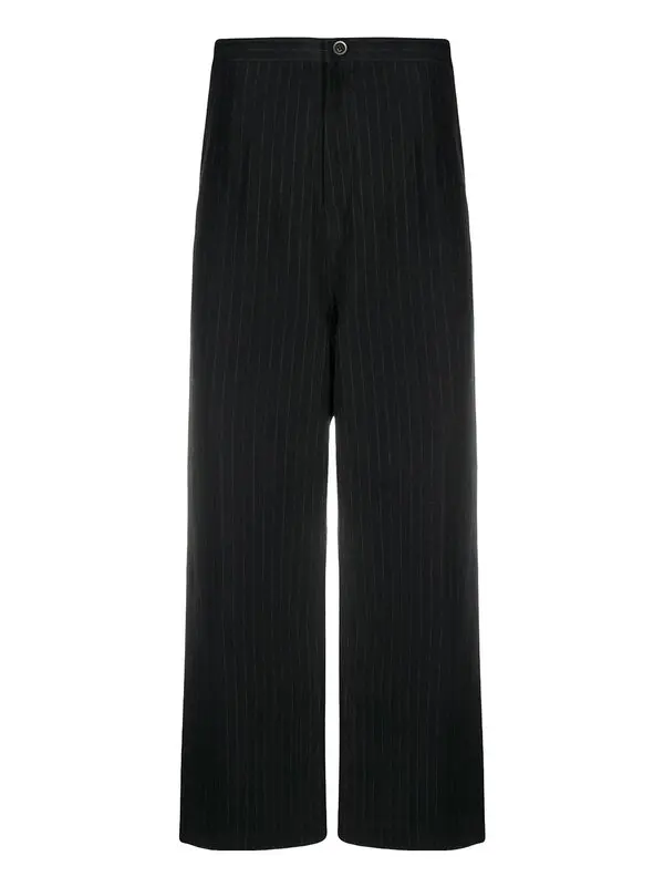 Y’s Pinstripe Wide-leg Trousers - Black