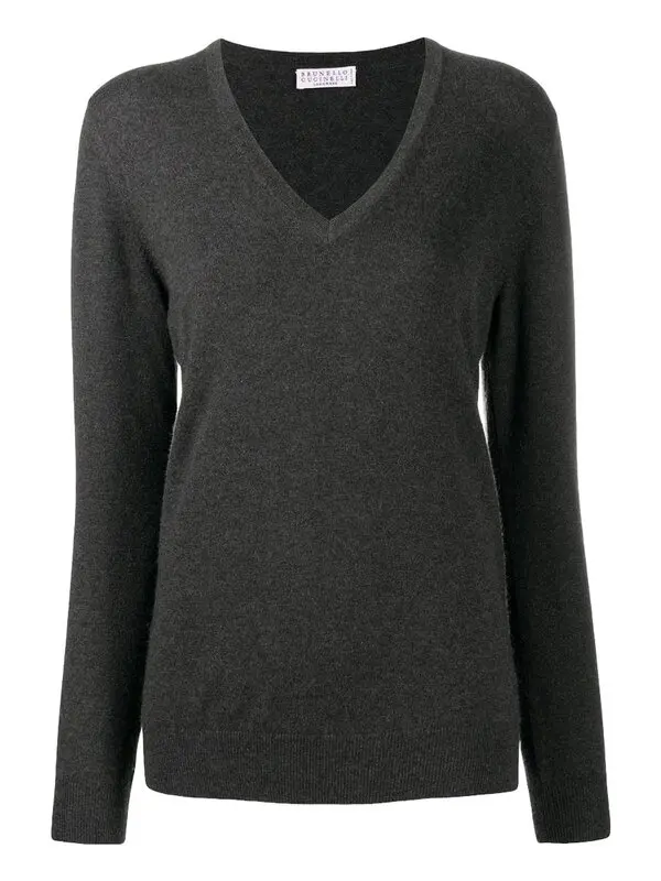 Brunello Cucinelli V-neck Cashmere Jumper - Grey