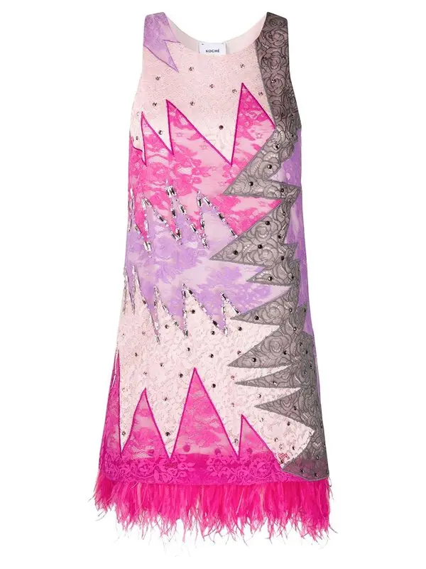 Emilio Pucci Koché Feather-embellished Lace Dress - Pink