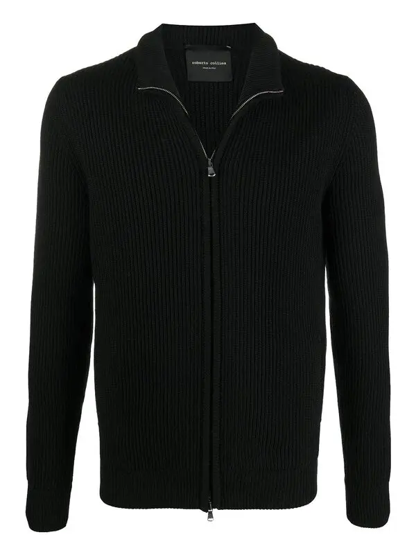 ROBERTO COLLINA Ribbed Knit Zipped Jumper - Black