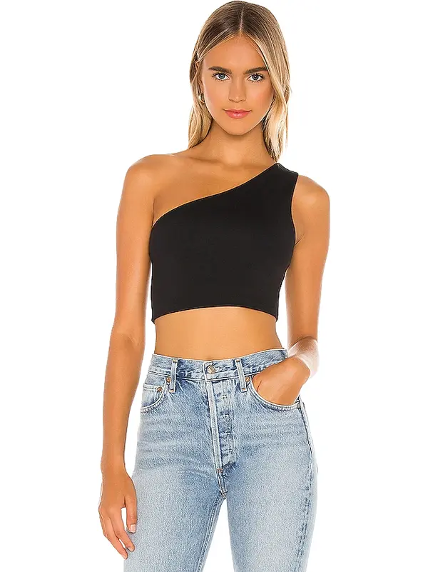 Susana Monaco One Shoulder Crop Top - Black