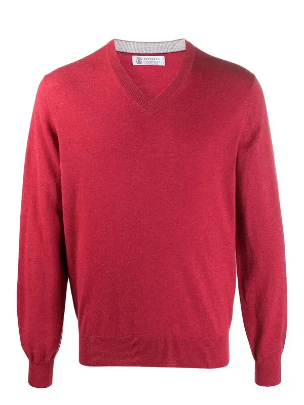 Brunello Cucinelli V-neck Cashmere Jumper - Red