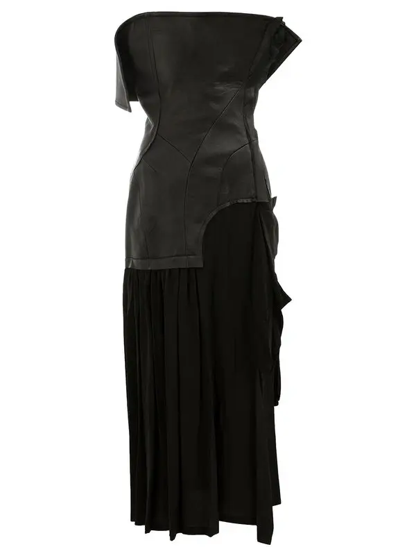 Yohji Yamamoto Lambskin And Silk Strapless Dress - Black