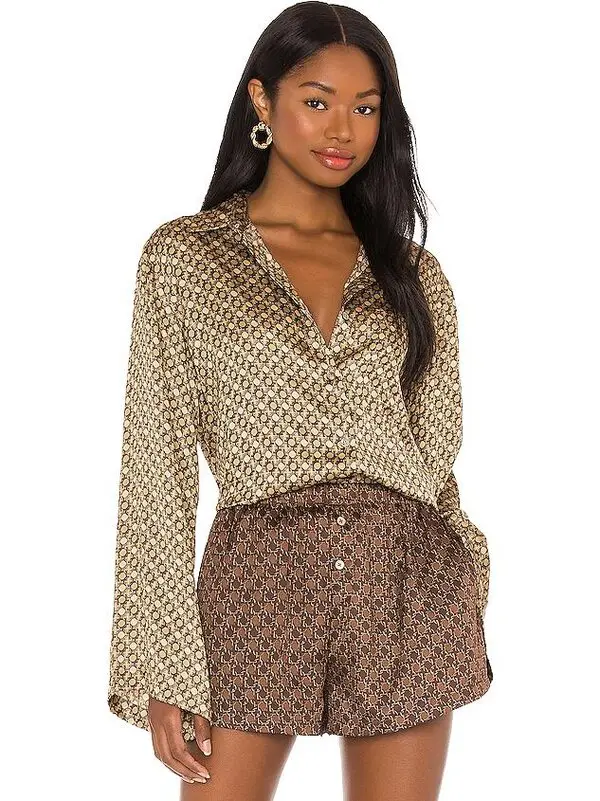 L'academie Oversized Button-down Top - Tan Chain