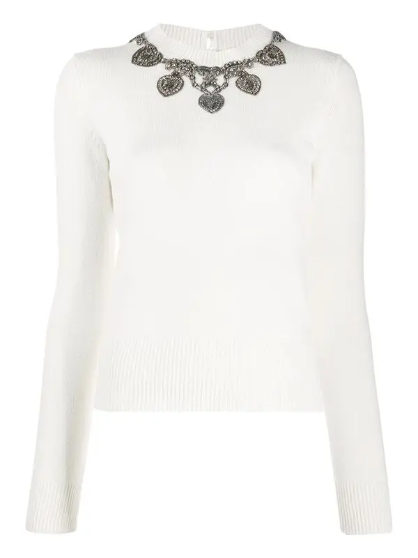 Alexander McQueen Embellished Crew Neck Jumper - Neutrals