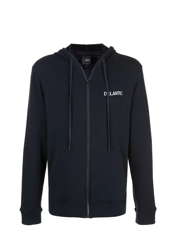 DELANTIC Logo Zip-up Hoodie - Blue
