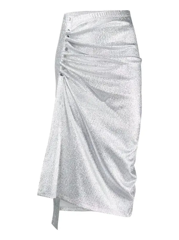 Rabanne Ruched Metallic Midi Skirt - Silver