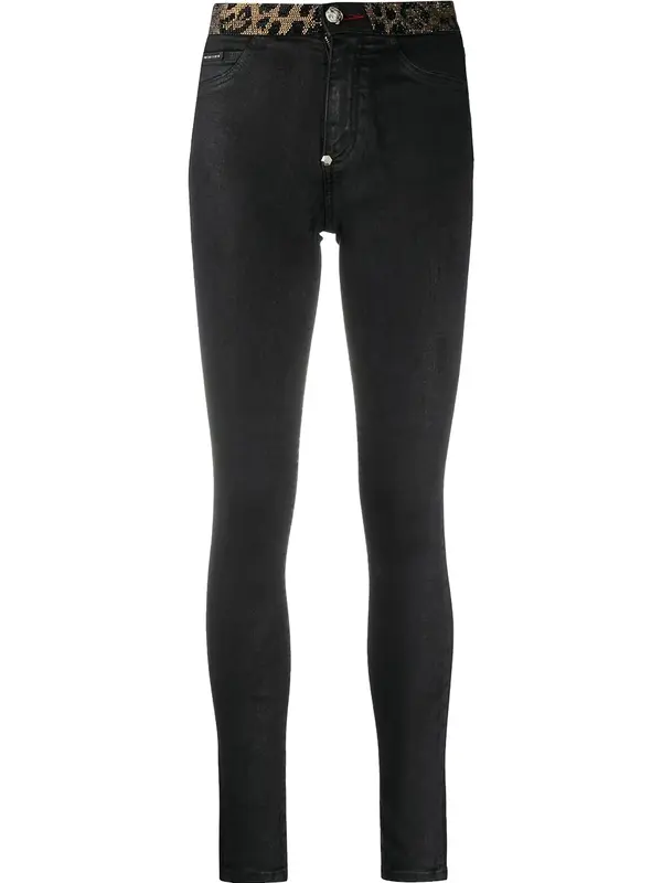 Philipp Plein Leopard-trimmed Skinny Jeans - Black
