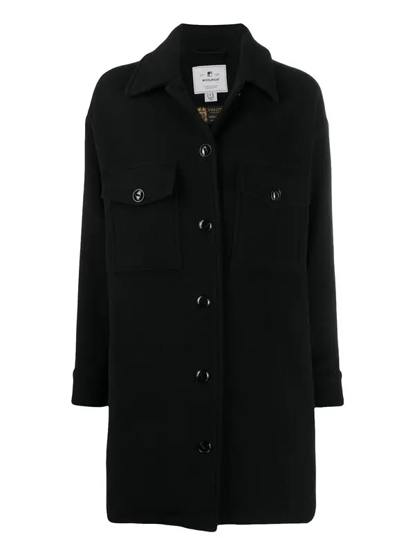 Woolrich Oversized Fringe Detail Coat - Black