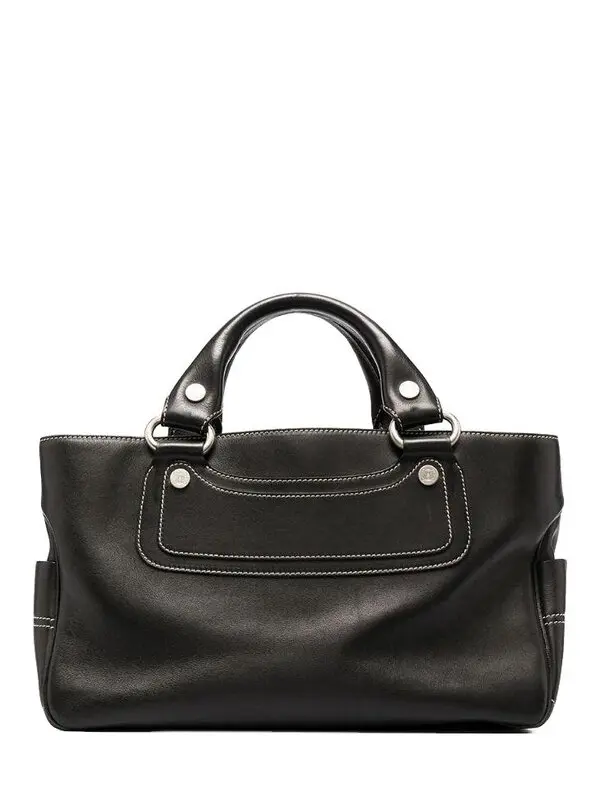Celine Contrast Stitching Tote Bag - Black