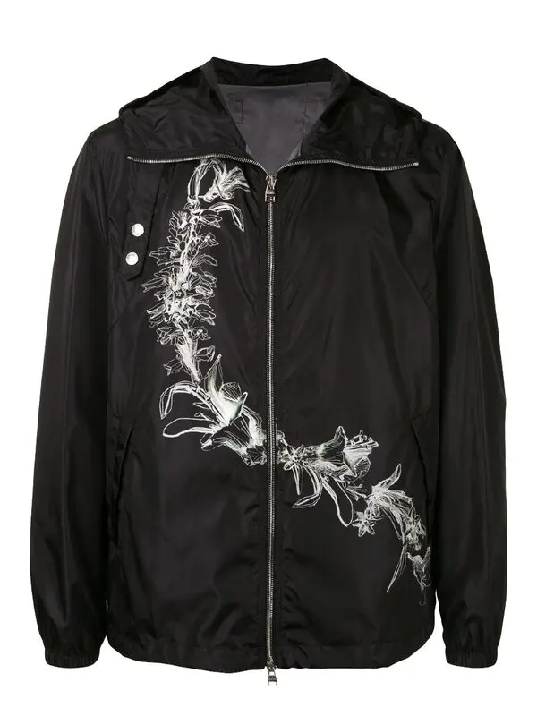 Alexander McQueen Floral-print Zip-front Hooded Jacket - Black