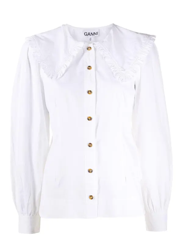 GANNI Oversized-collar Buttoned Blouse - White