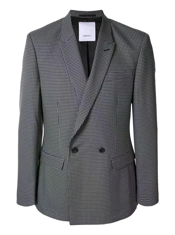 PORTS V Pied-de-poule Double-breasted Blazer - Grey