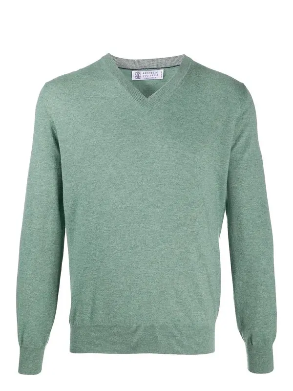 Brunello Cucinelli V-neck Cashmere Jumper - Green
