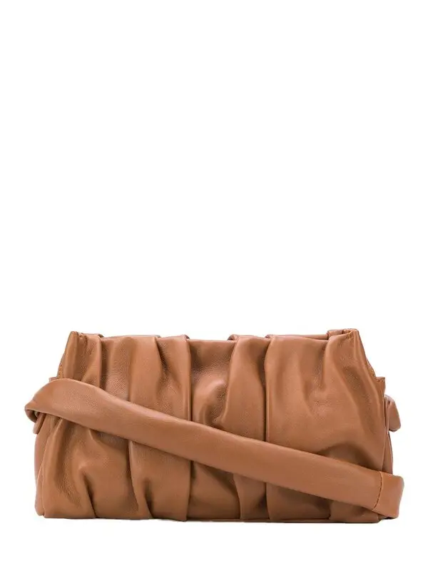 ELLEME Ruched Leather Shoulder Bag - Brown