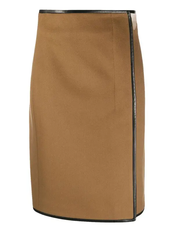Saint Laurent Contrast Trim Midi Skirt - Neutrals